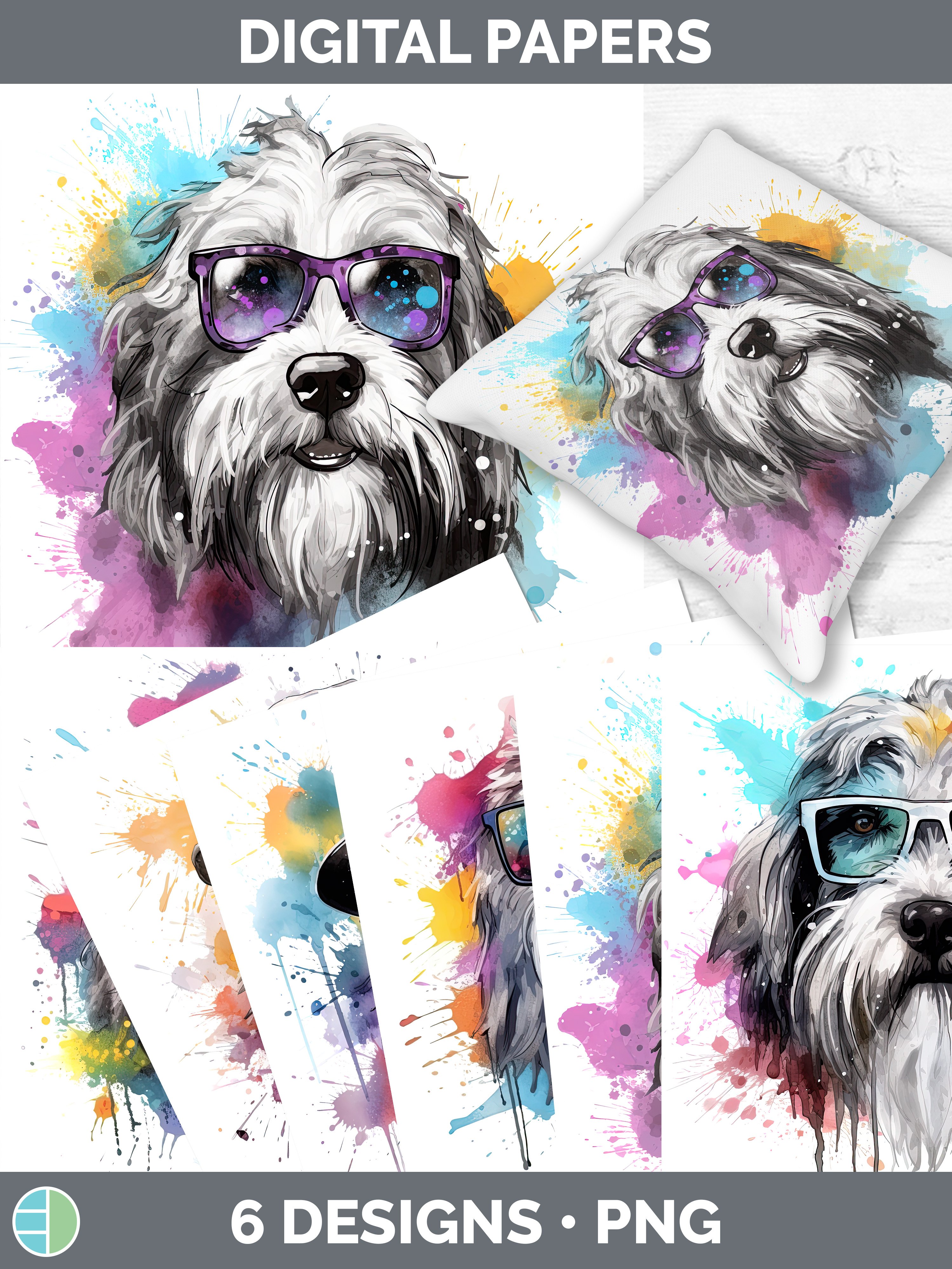 Hipster Sheepdog Dog Paper Backgrounds | Digital Scrapbook P