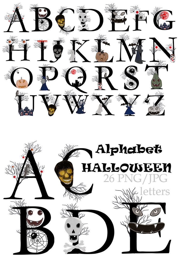 Alphabet. Halloween. Fall. Witch. 26 PNG/JPG