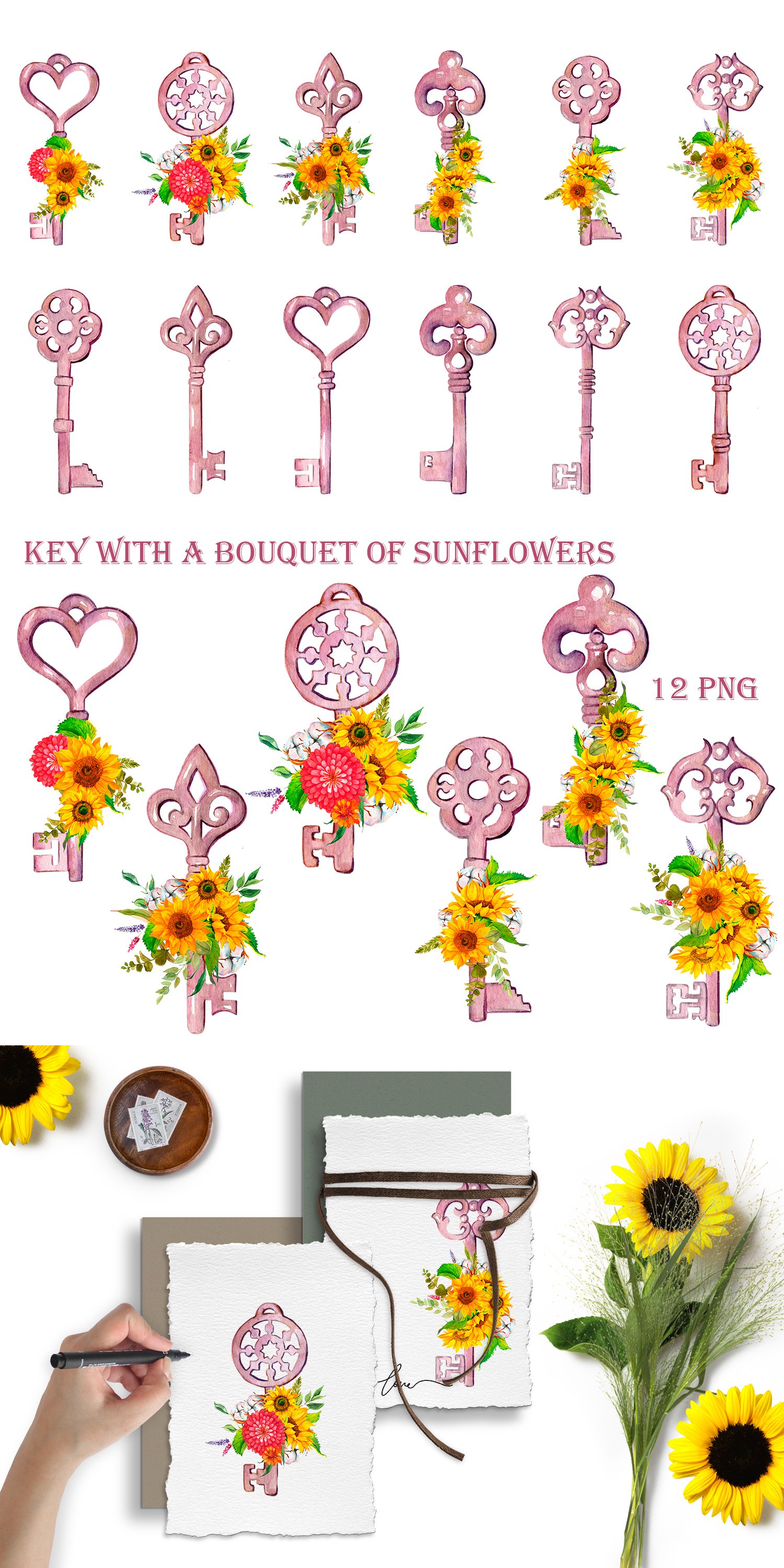 Key with sunflowers bouquet sublimation (2445419)