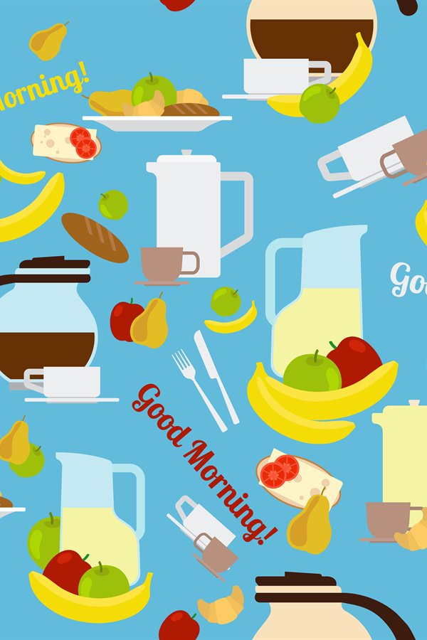 Breakfast morning elements seamless pattern