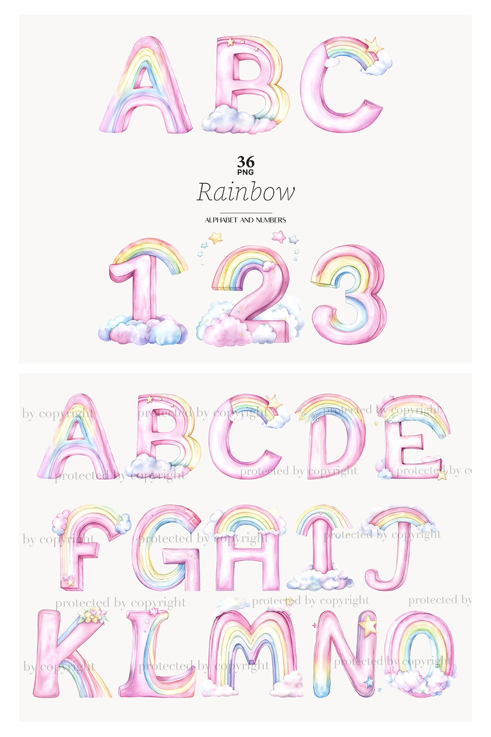 Rainbow Alphabet Clipart | Letters And Numbers PNG Bundle