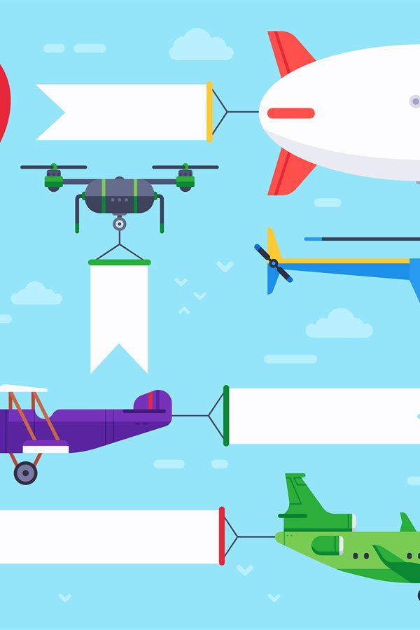 Air vehicles banner. Flying helicopter sign, airplane banner