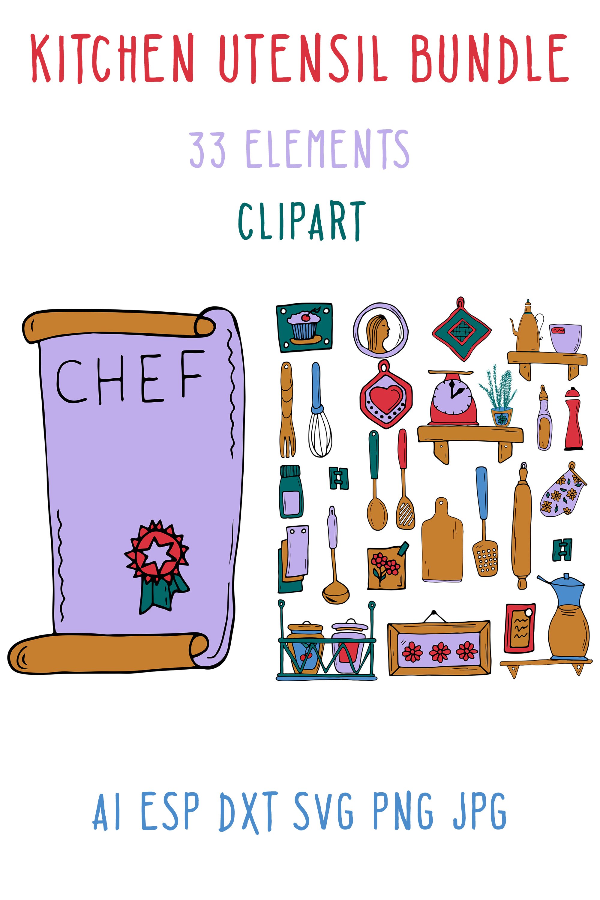 Kitchen utensil clipart bundle