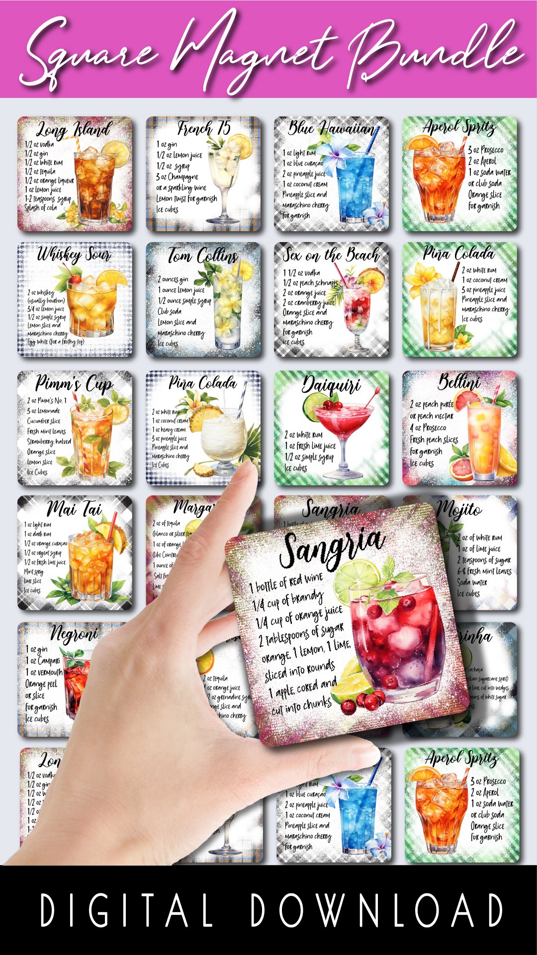 Cocktail Recipe Magnet Sublimation Bundle, Recipe Magnet PNG