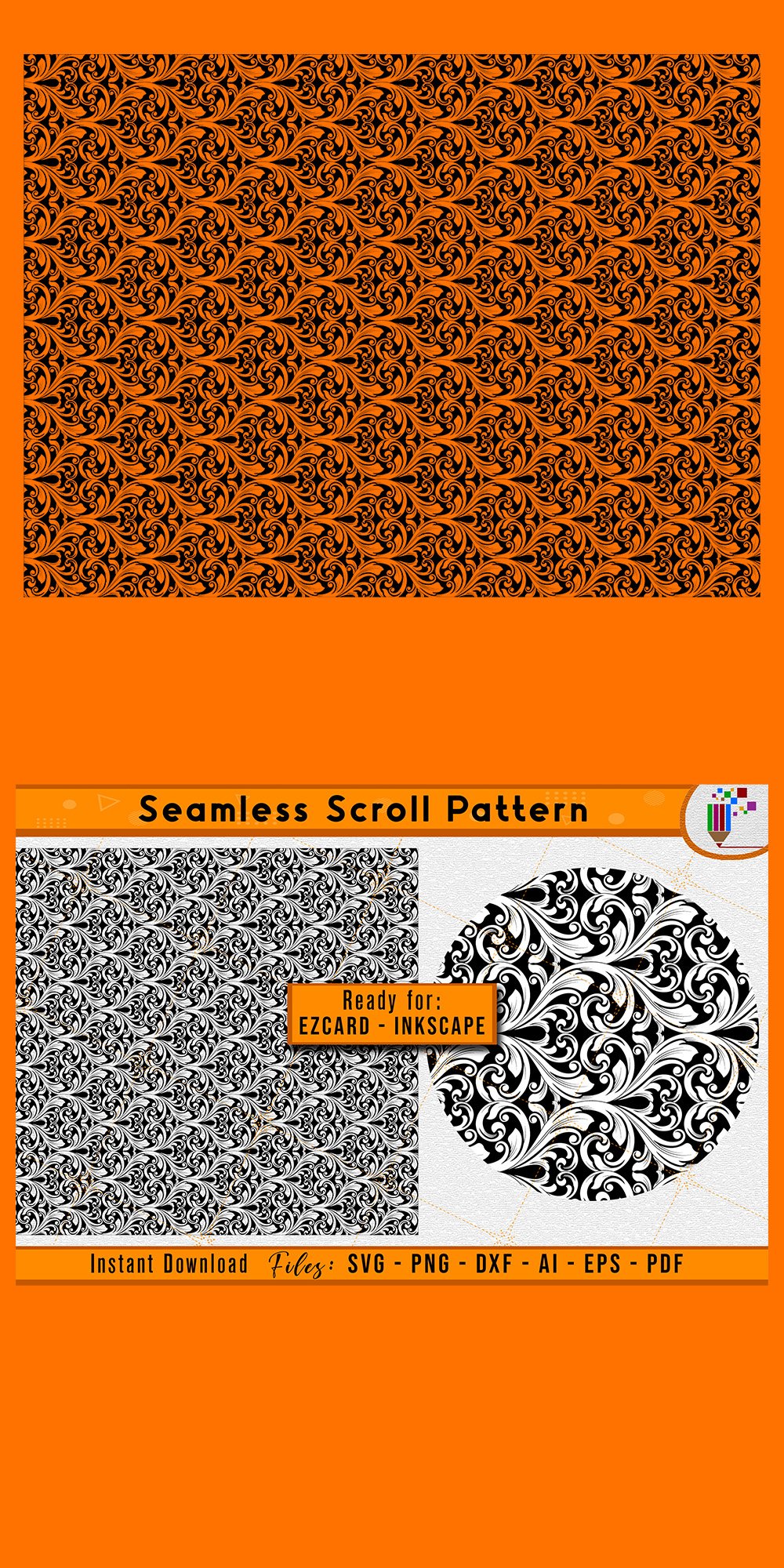 Seamless Scroll Pattern Laser Engraving File SVG DXF Ai PNG