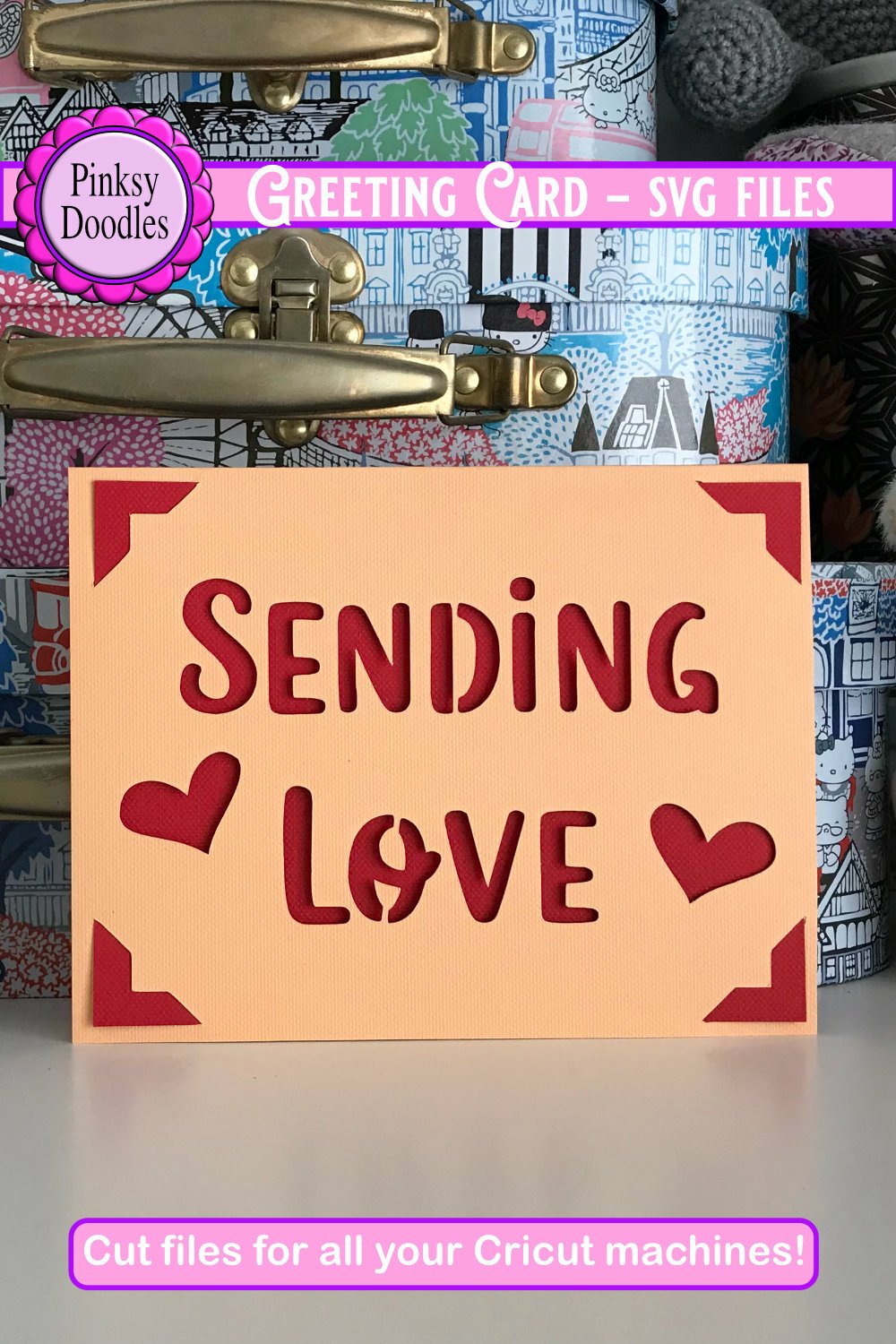 Sending Love papercut greeting card with hearts svg cut file