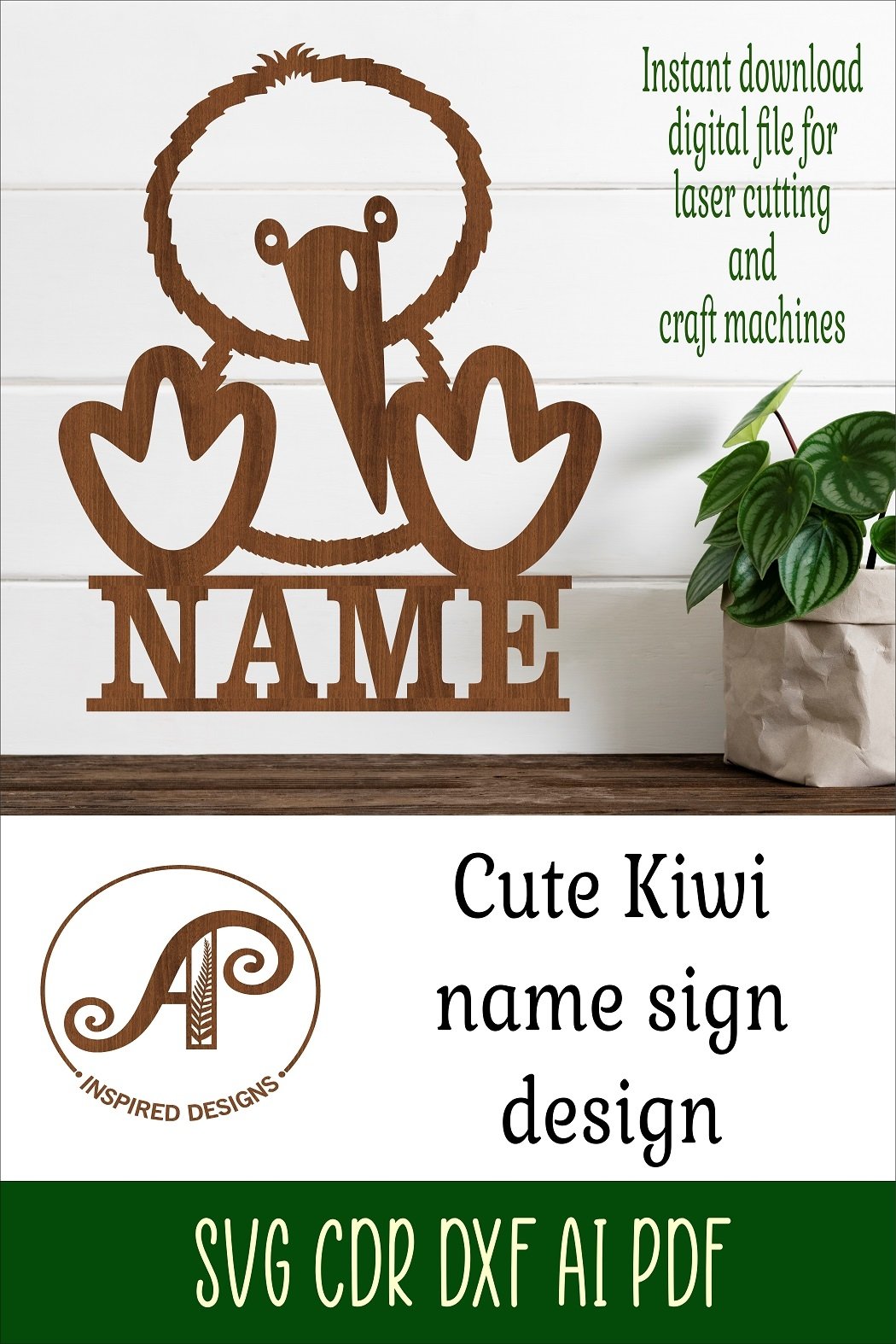 Kiwi Name sign svg laser cut template, wall art