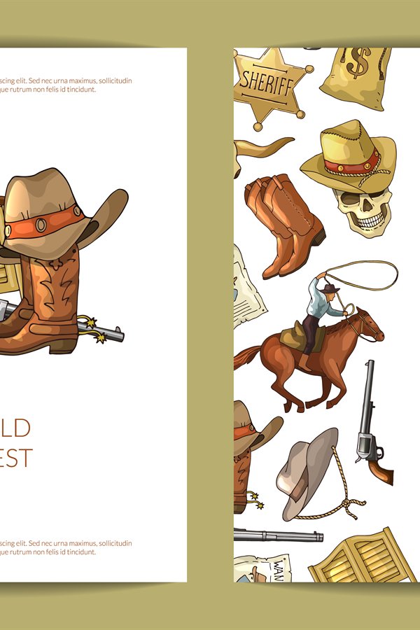 Vector hand drawn wild west cowboy elements card (874018)