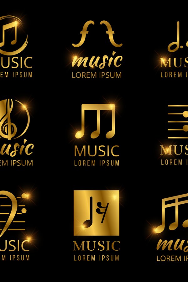 Shiny golden music vector logos set