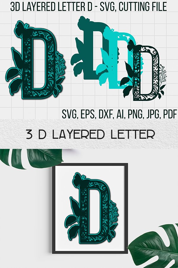 3D Layered SVG / 3D letter D SVG / Letter D Cut File.