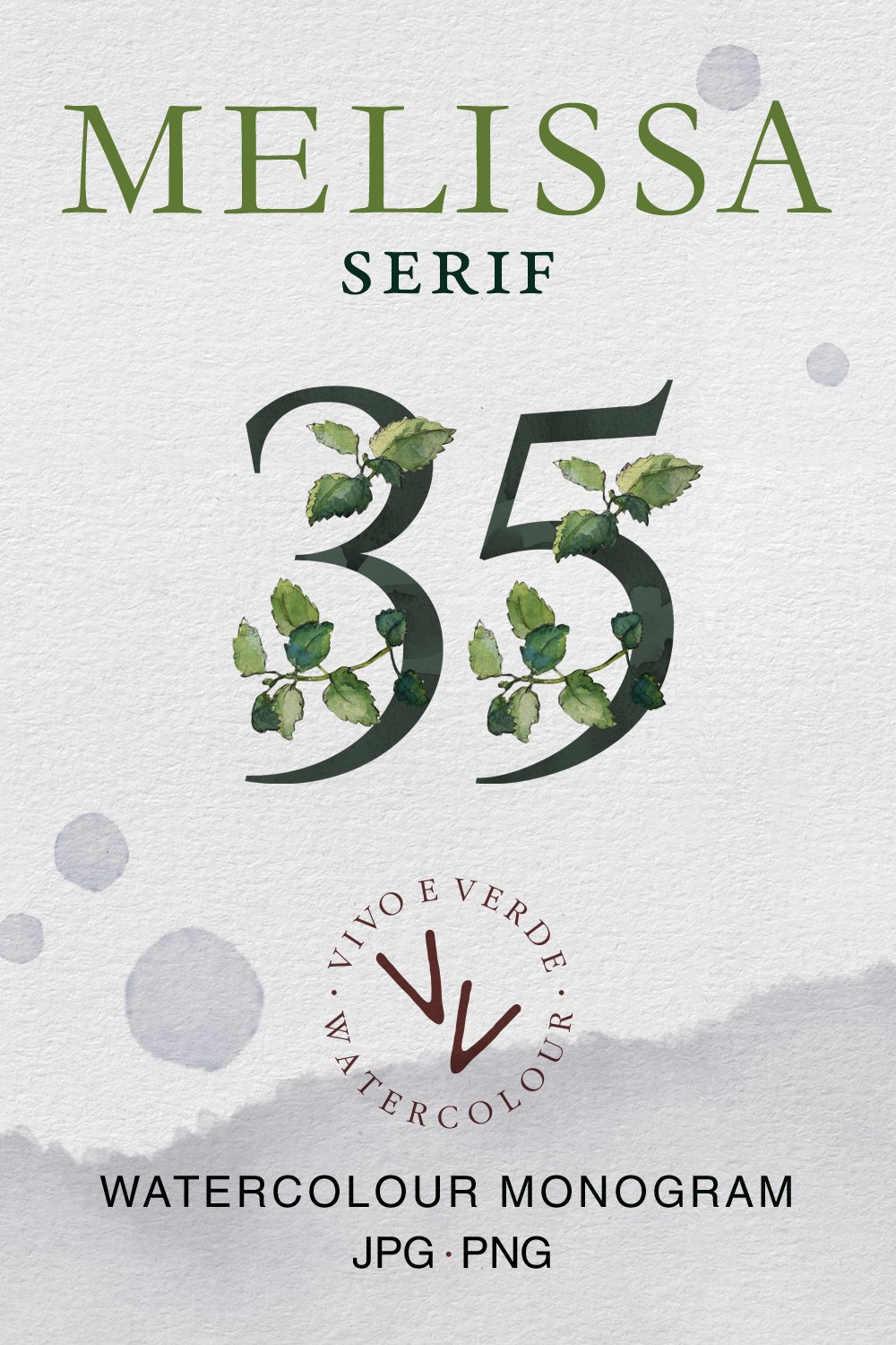 Sublimation monogram number 35 | Watercolour serif alphabet