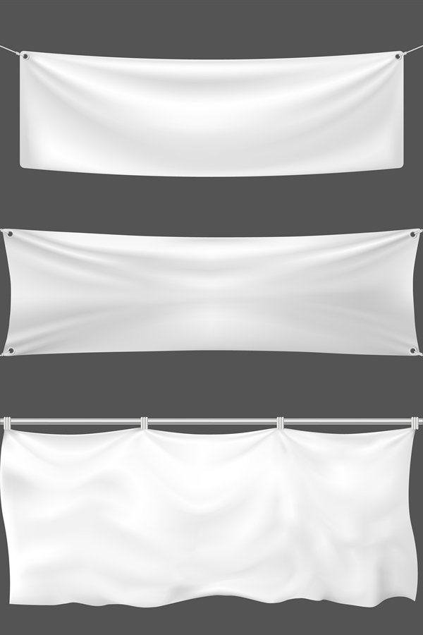 Textile banner mockup. Empty sign banner, hanging blank whit