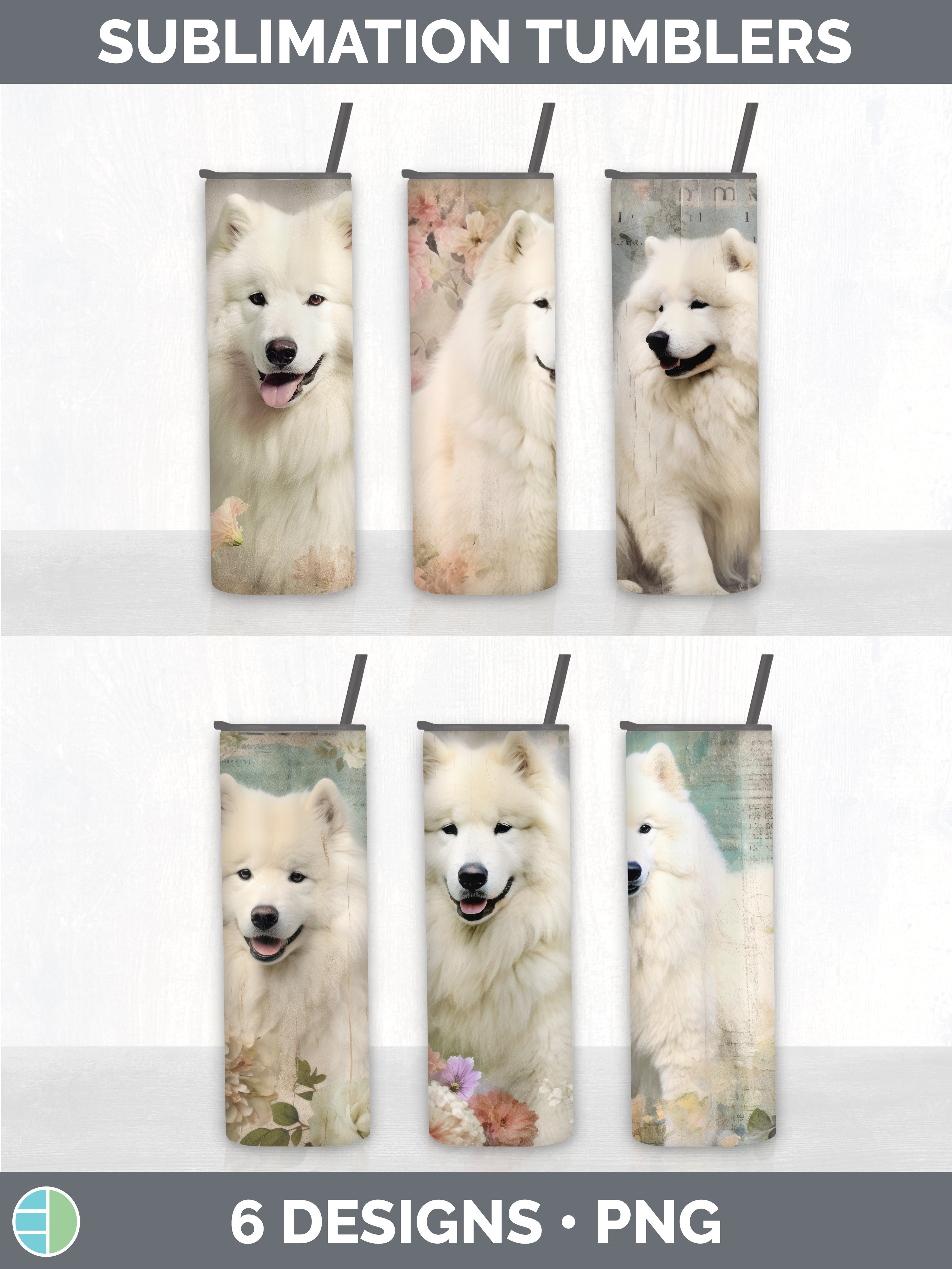 Vintage Samoyed Dog Tumbler | Sublimation 20 oz Skinny Tumbl