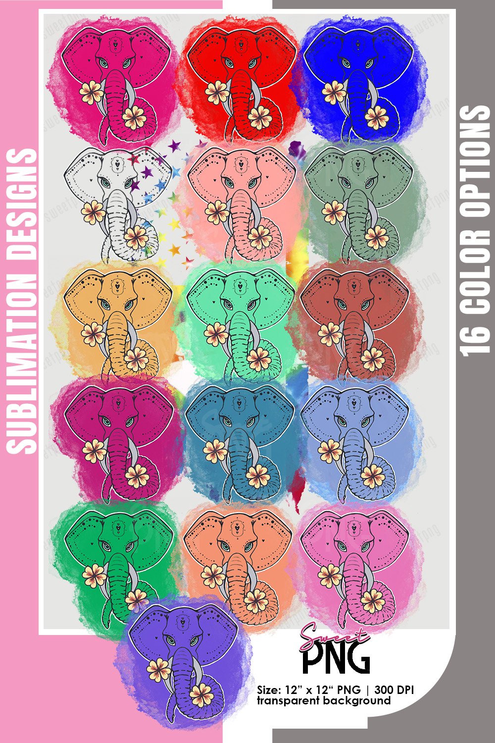 Colorful Elephant Watercolour Design Sublimation PNG Bundle