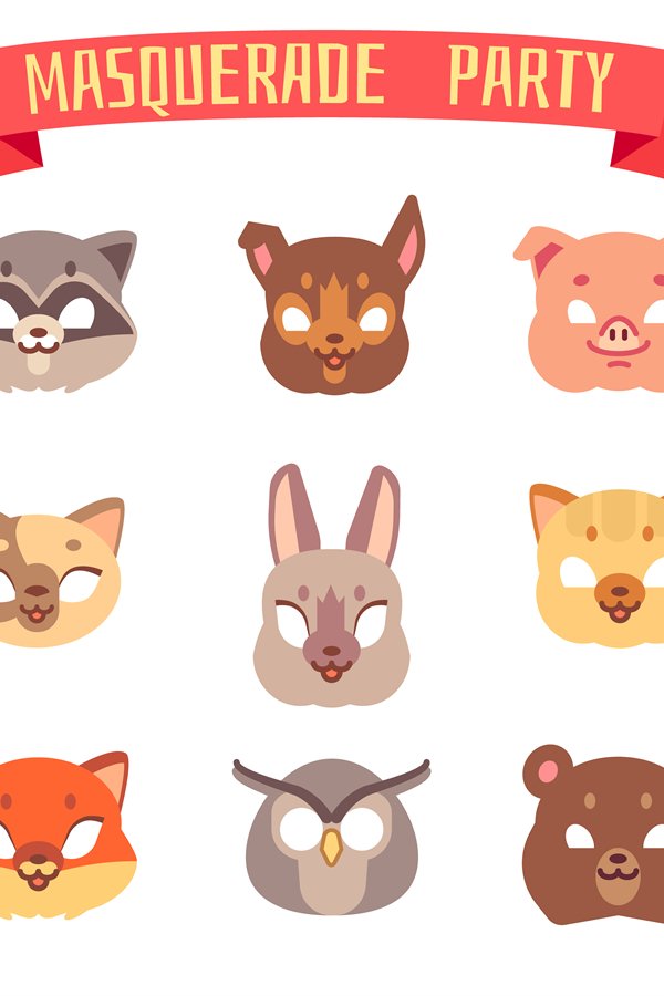 Animals party masks vector set
