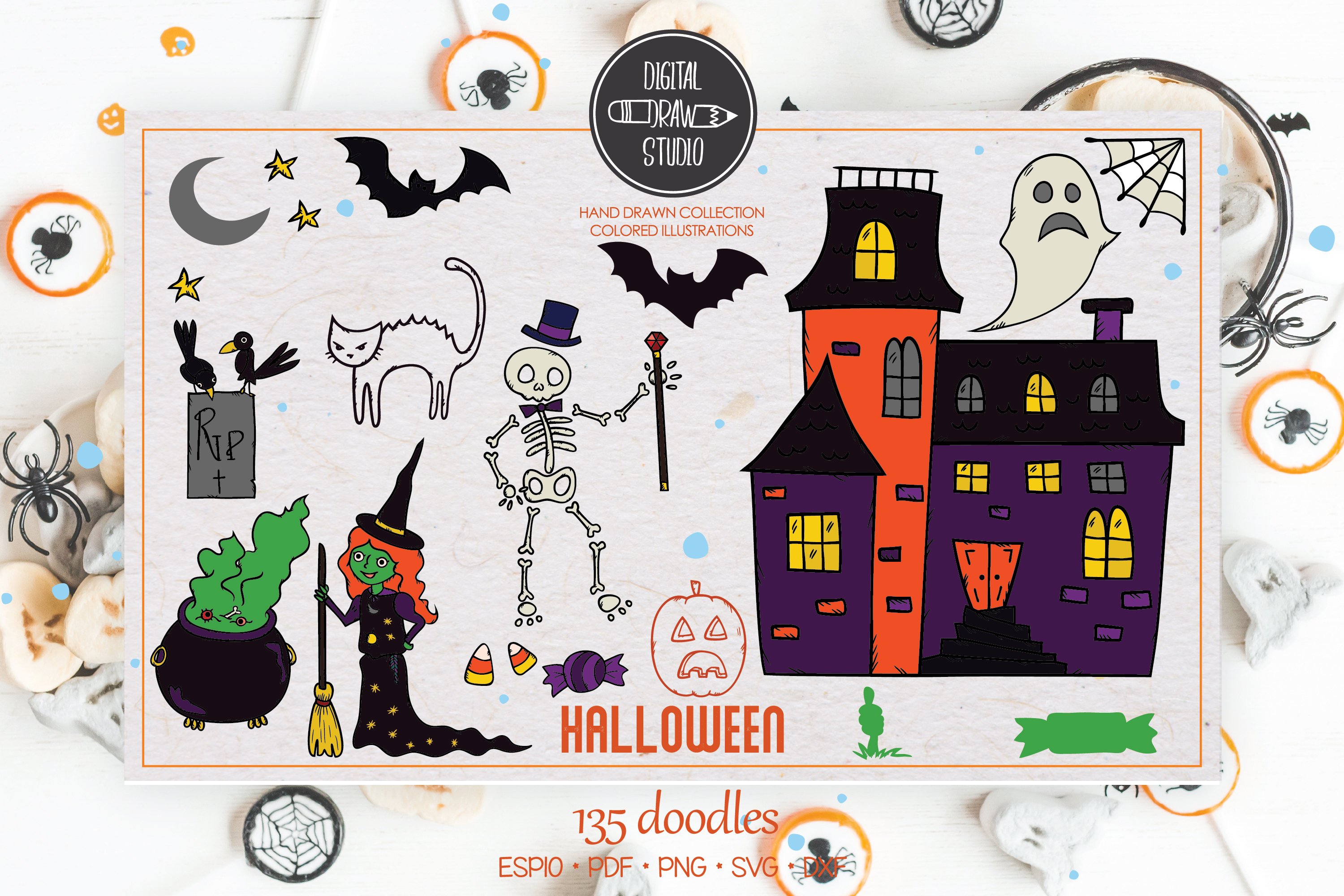 Halloween Color Doodles, Monsters, Pumpkin, Haunted House