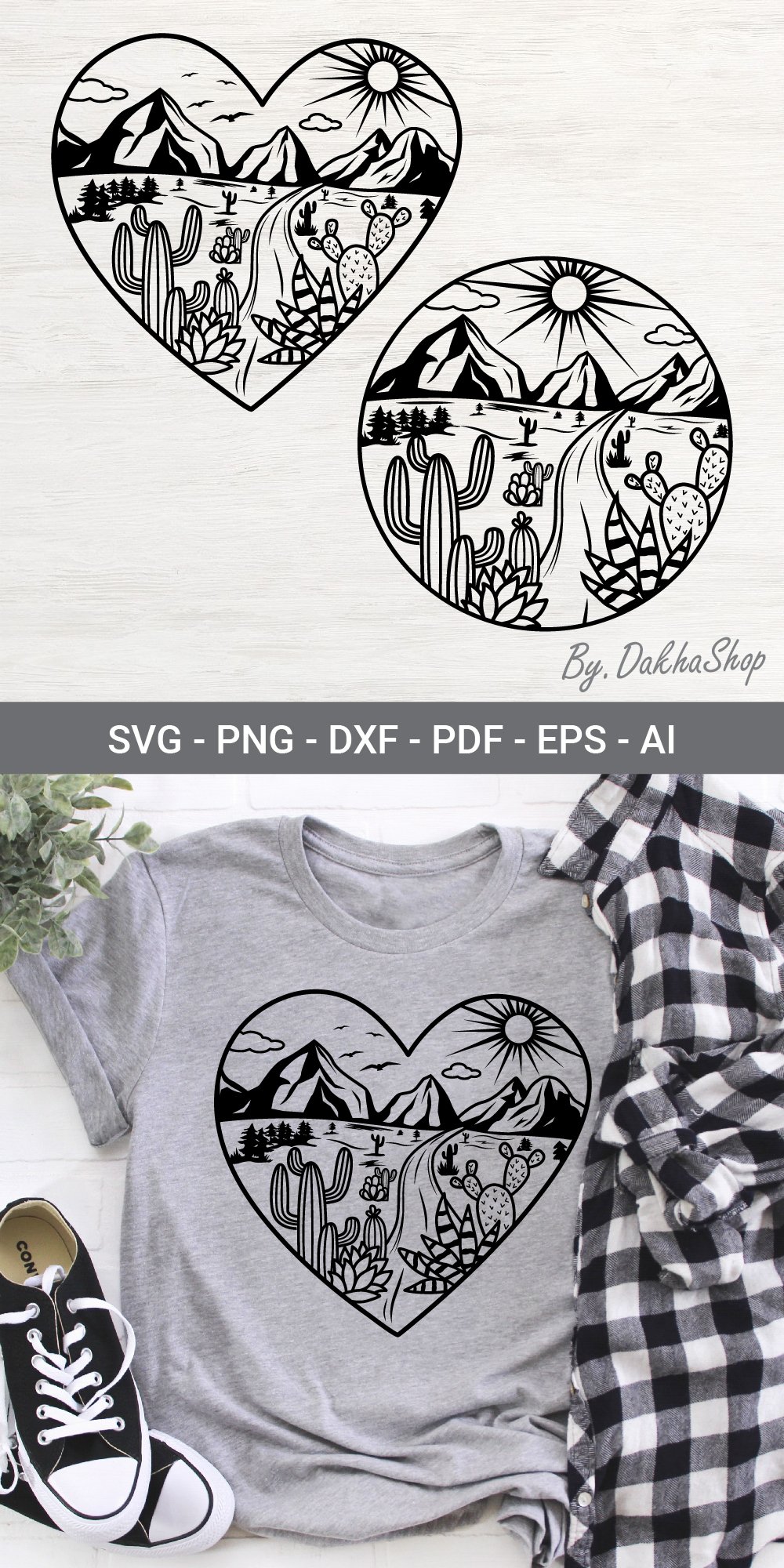 Cactus Svg Bundle, Cactus Heart Svg, Desert Scene Svg, Scene