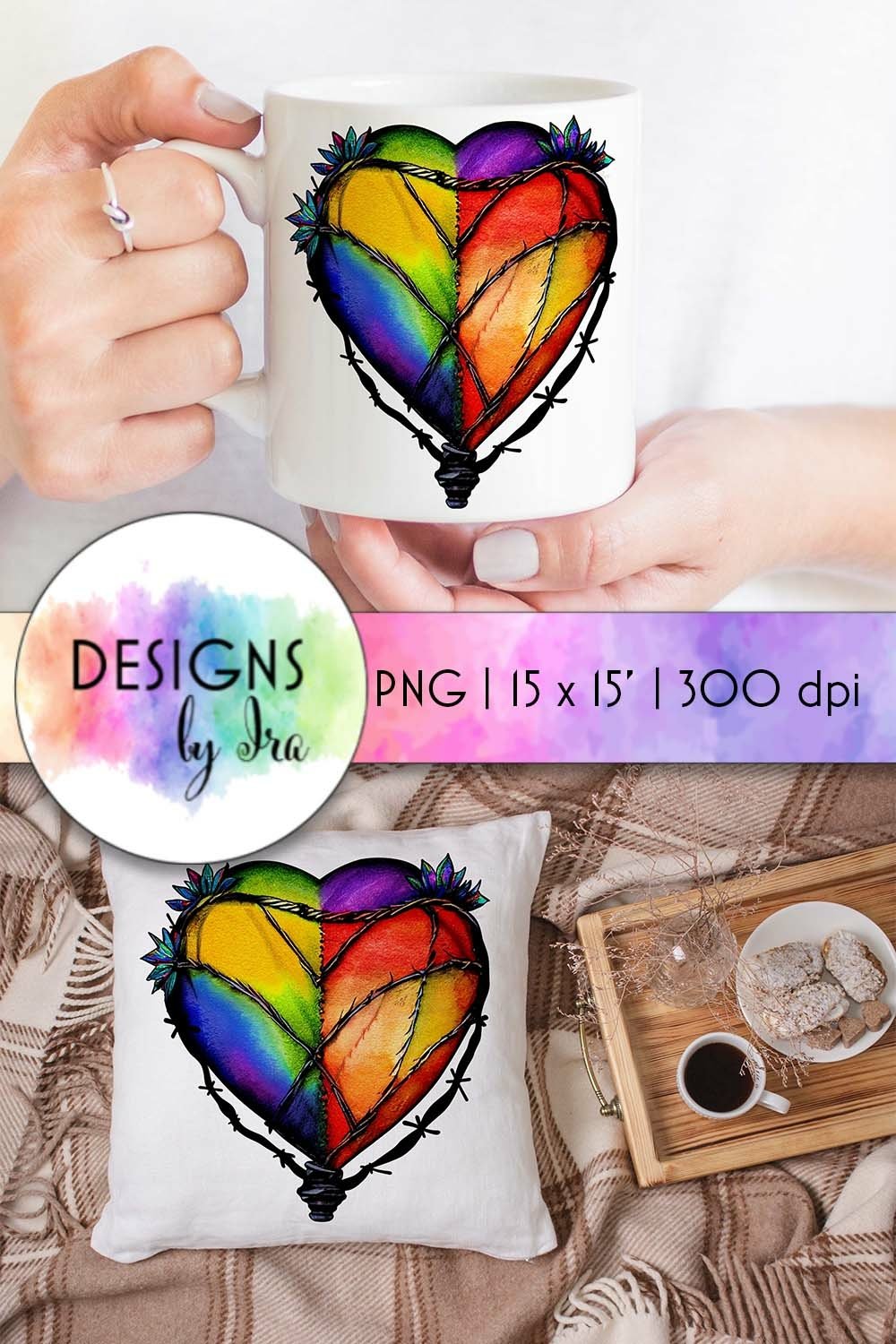 Rainbow Wire Heart Sublimation | Heart with Barb Wire Print