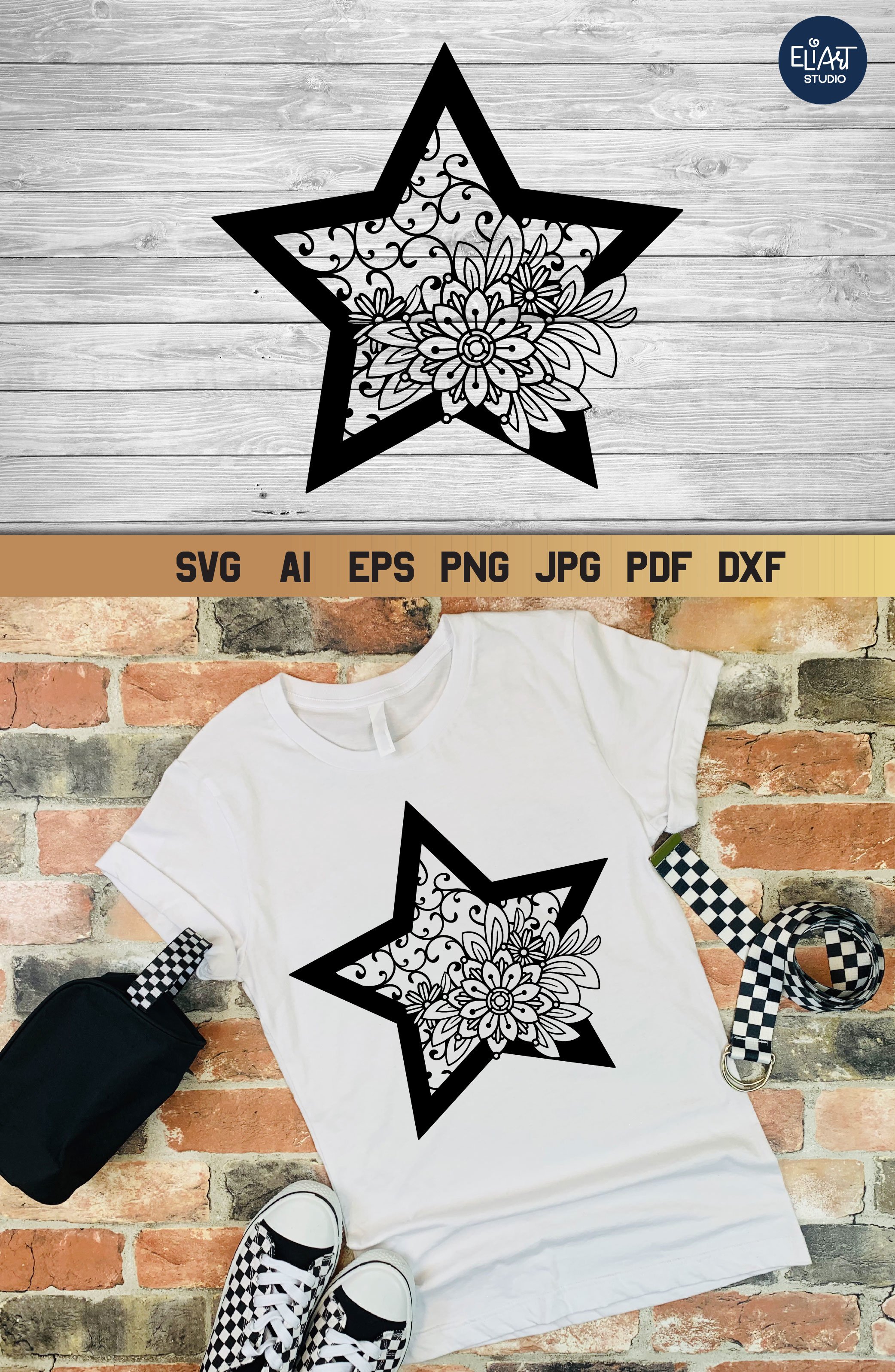 Floral Star SVG | Celestial SVG with Flowers (1120066)