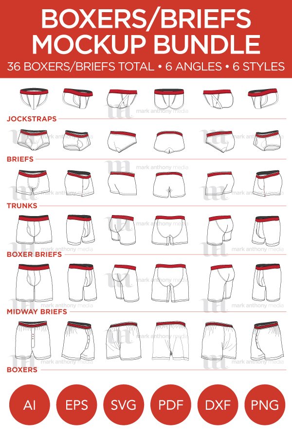 Boxers/Briefs Underwear Bundle - Vector Template Mockup