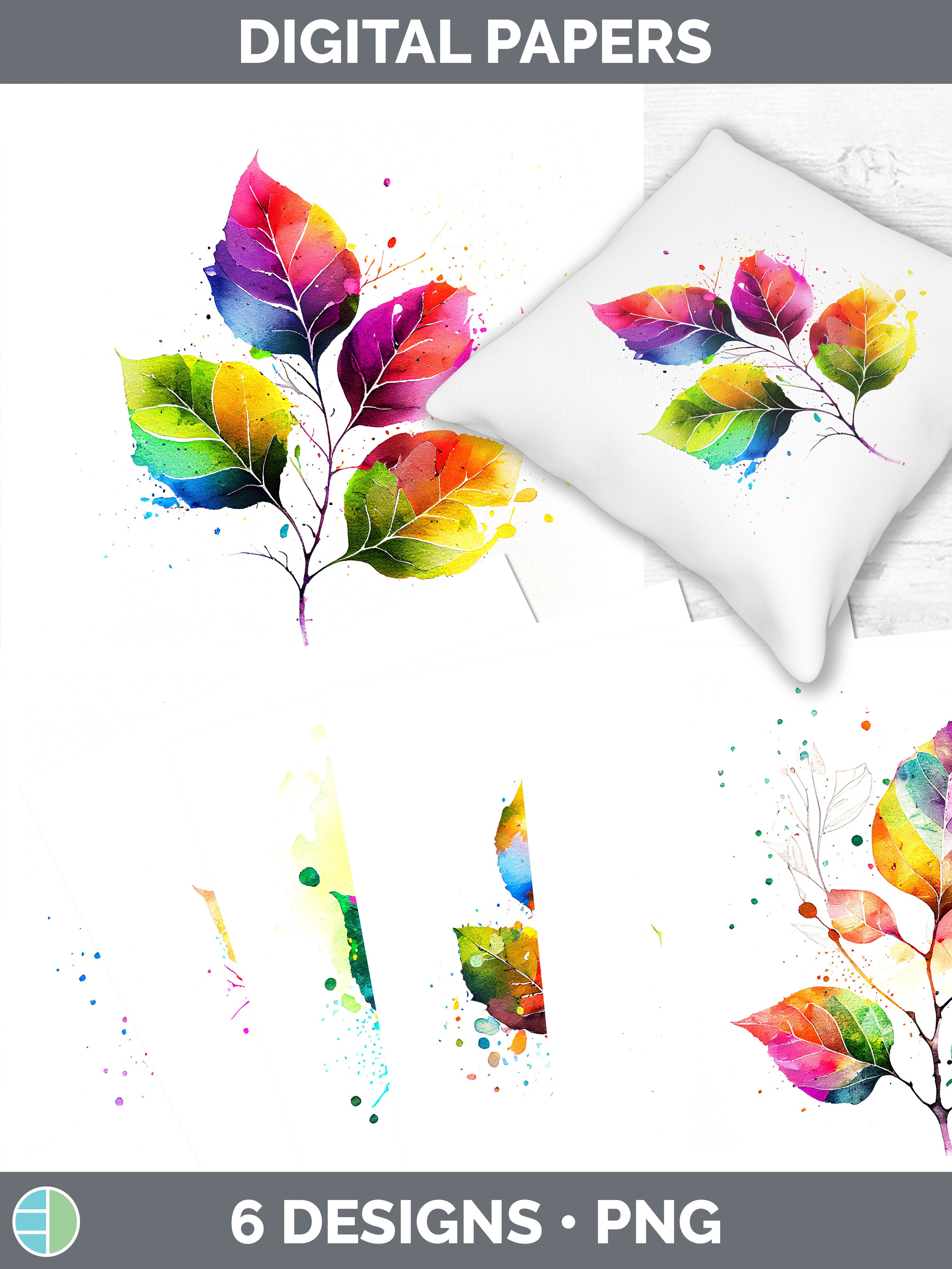 Rainbow Cottonwood Leaves Paper Backgrounds | Digital Scrapb