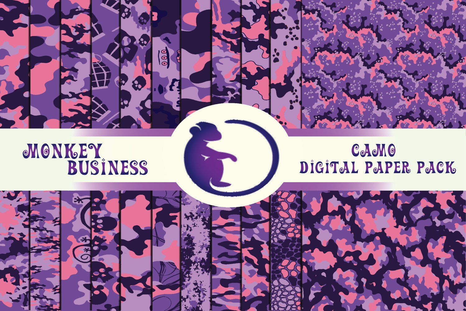 Purple camo collection, Scrapbook papers, Instant download