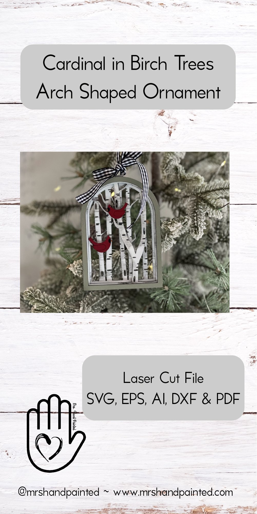 Cardinal in Birch Trees Arch Shape Ornament - Laser Cut File