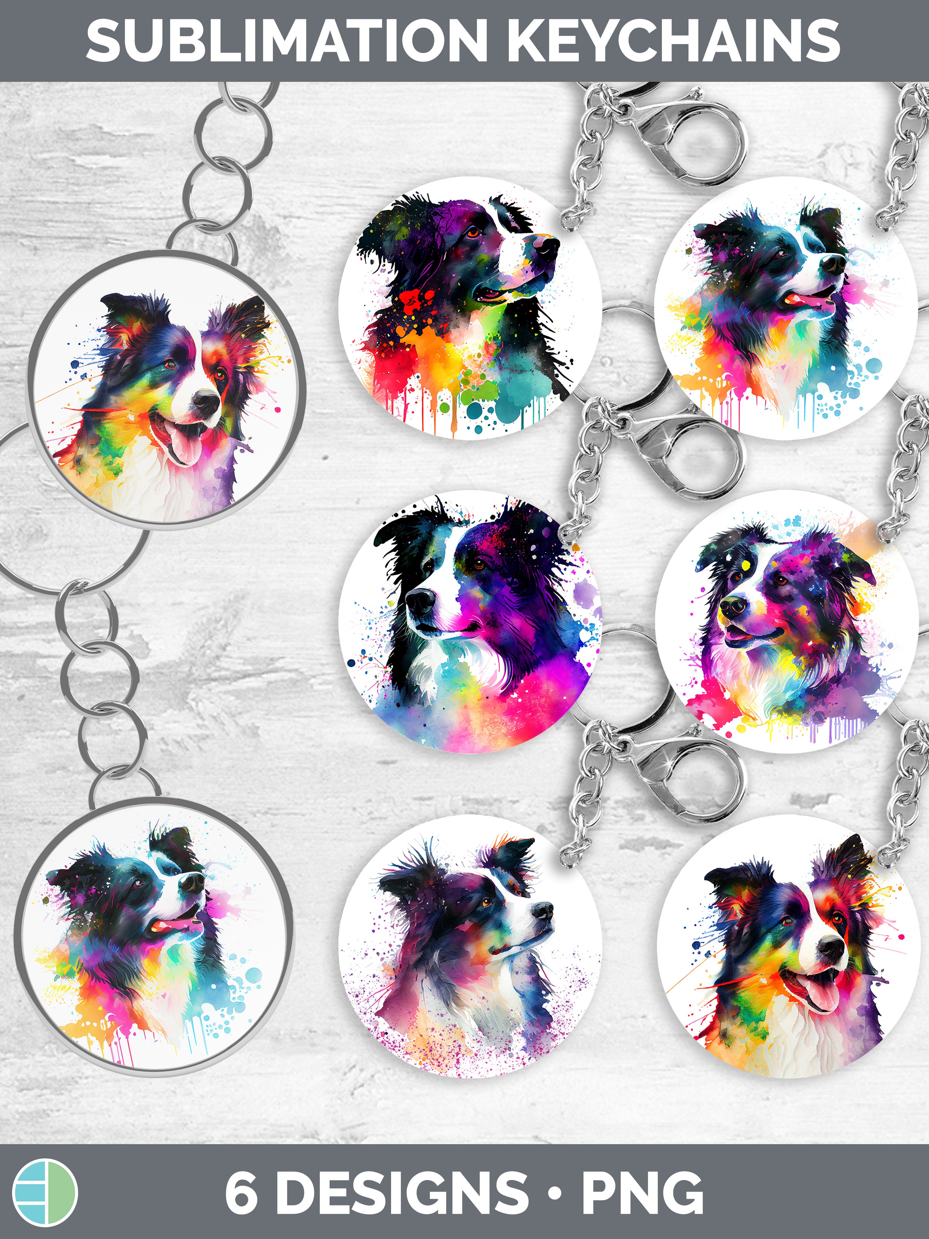 Rainbow Border Collie Dog Keychain | Sublimation Keyring Des