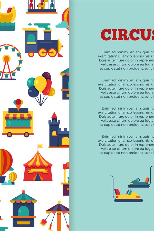 Amusement park circus banner design with icons