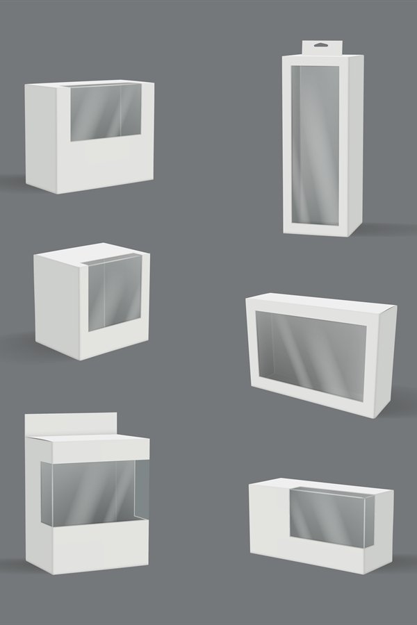 Realistic gift box. Transparent plastic packages modern prod