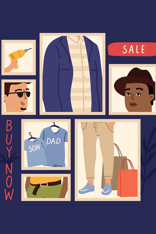 Male sale. Shopping discount men fashion, man wear hat and s