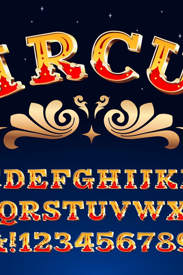 Vintage circus victorian carnival headline letters