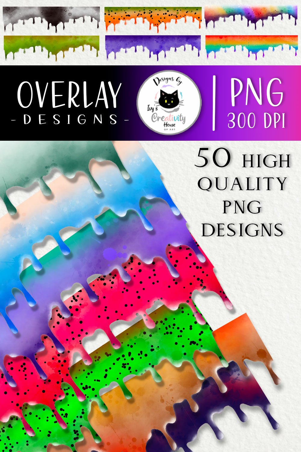 50 Liquid Dripping Borders | Watercolor Dripping Clipart