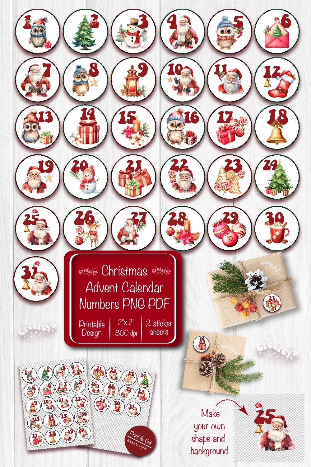 Christmas Advent calendar numbers Countdown to Christmas PNG