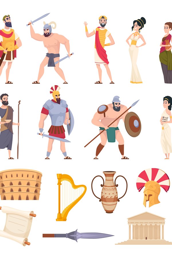 Rome elements. Cultural ancient traditional objects and arch