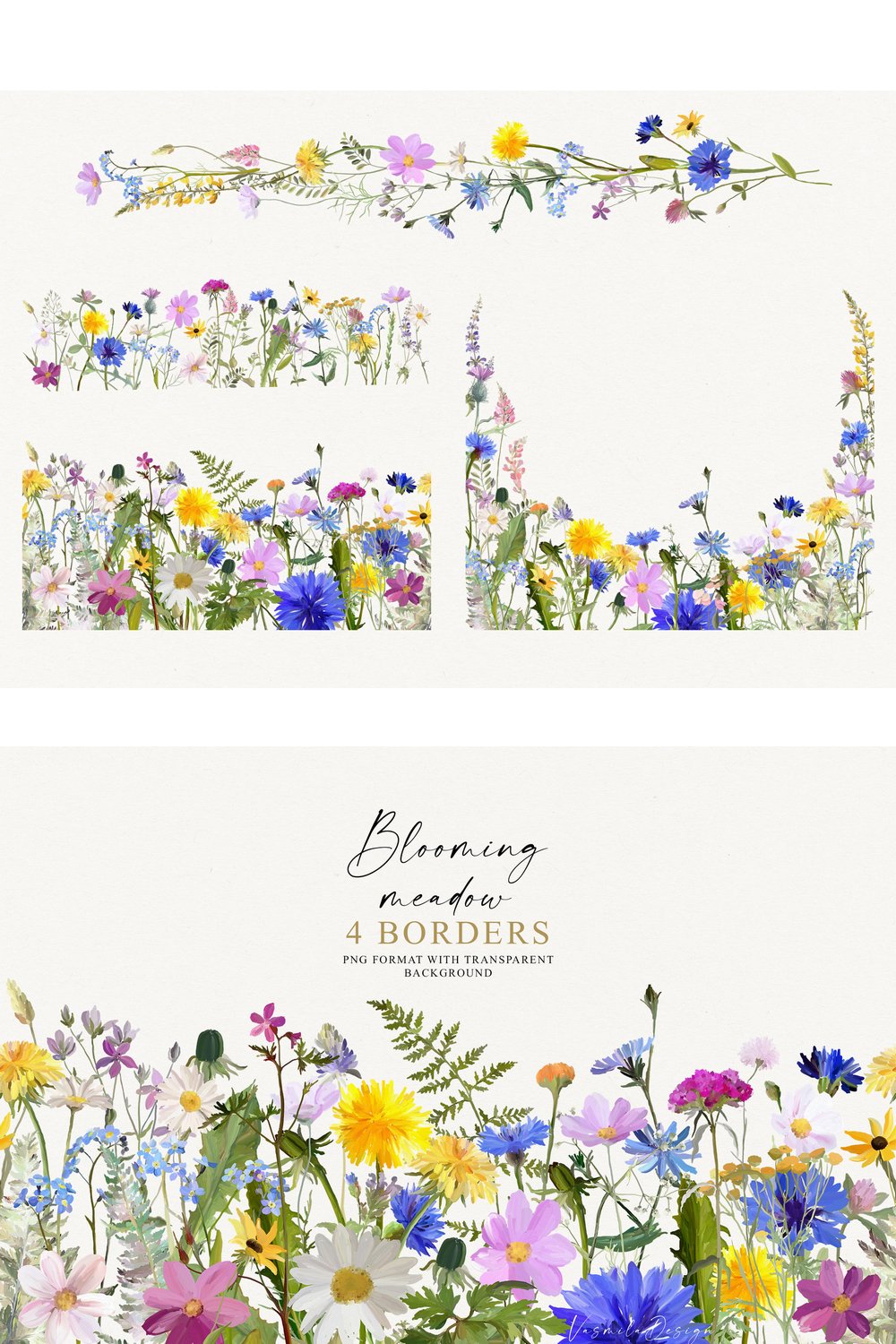 Wildflowers floral borders, Summer meadow flowers