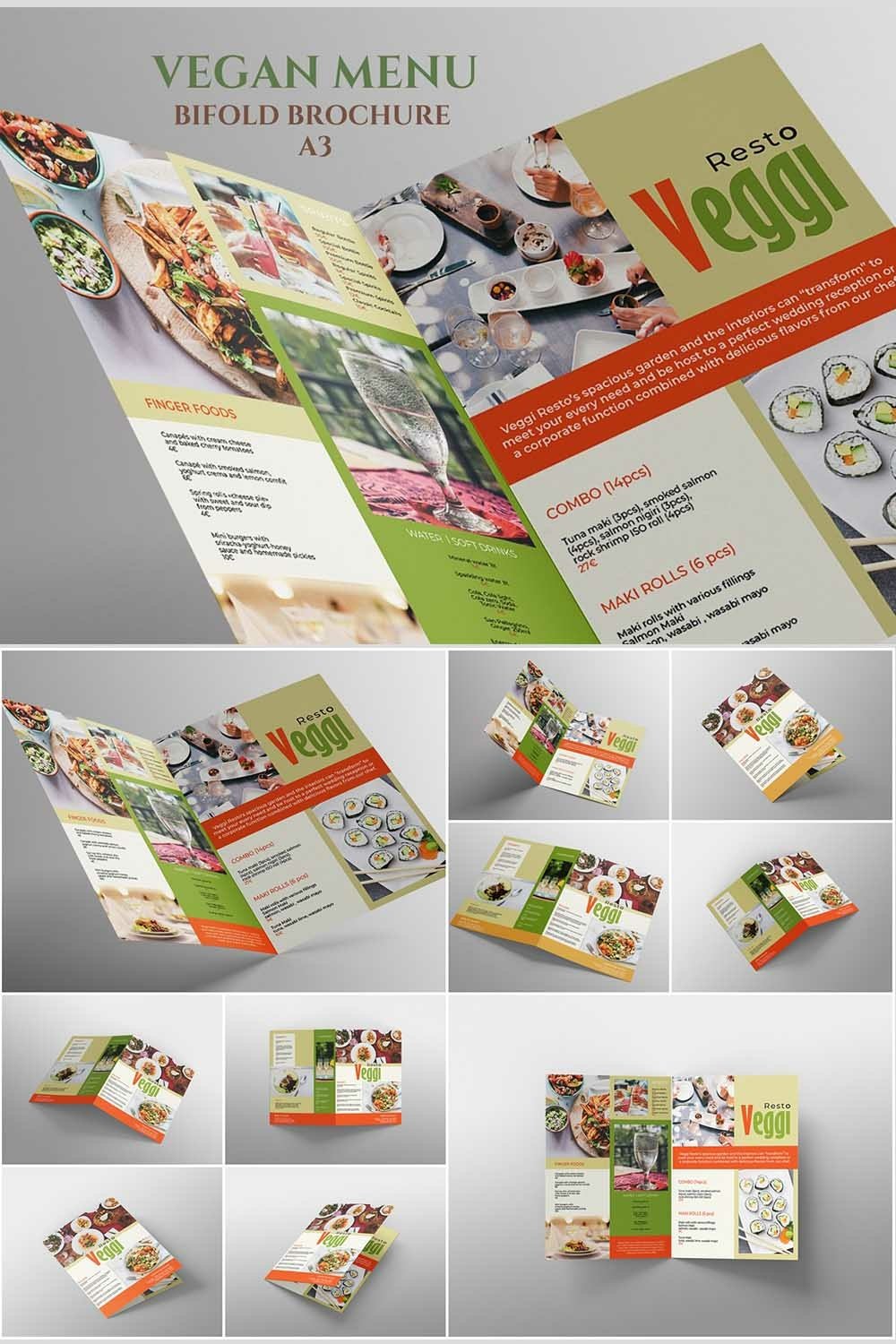 Vegan Menu Bifold Brochure A3 - 2 PSD Templates