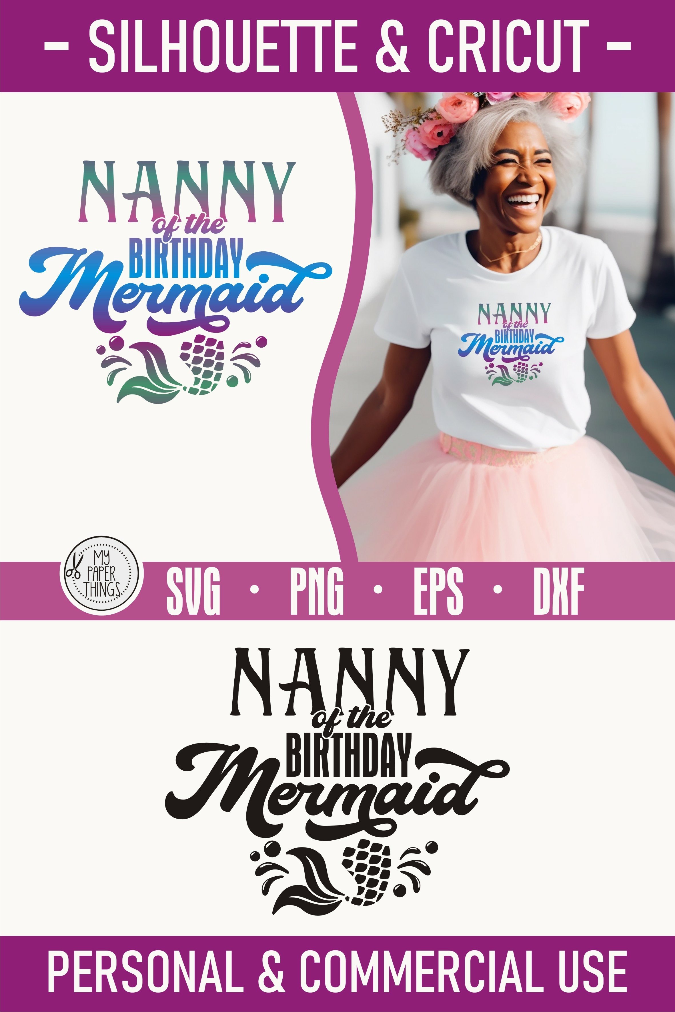 Birthday Mermaid Nanny Svg