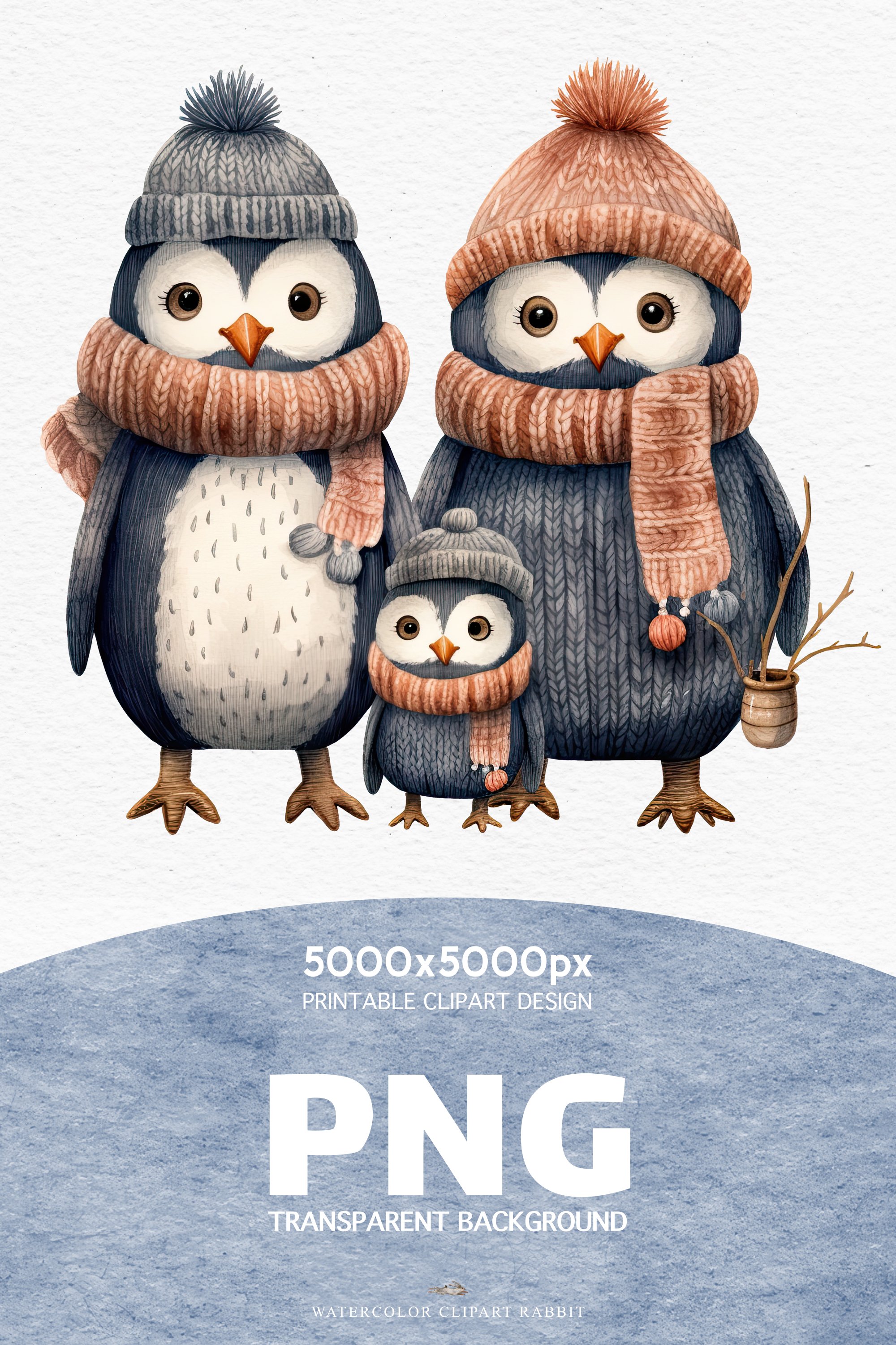 Cute Winter Baby Penguin Crochet Christmas Animals Clipart