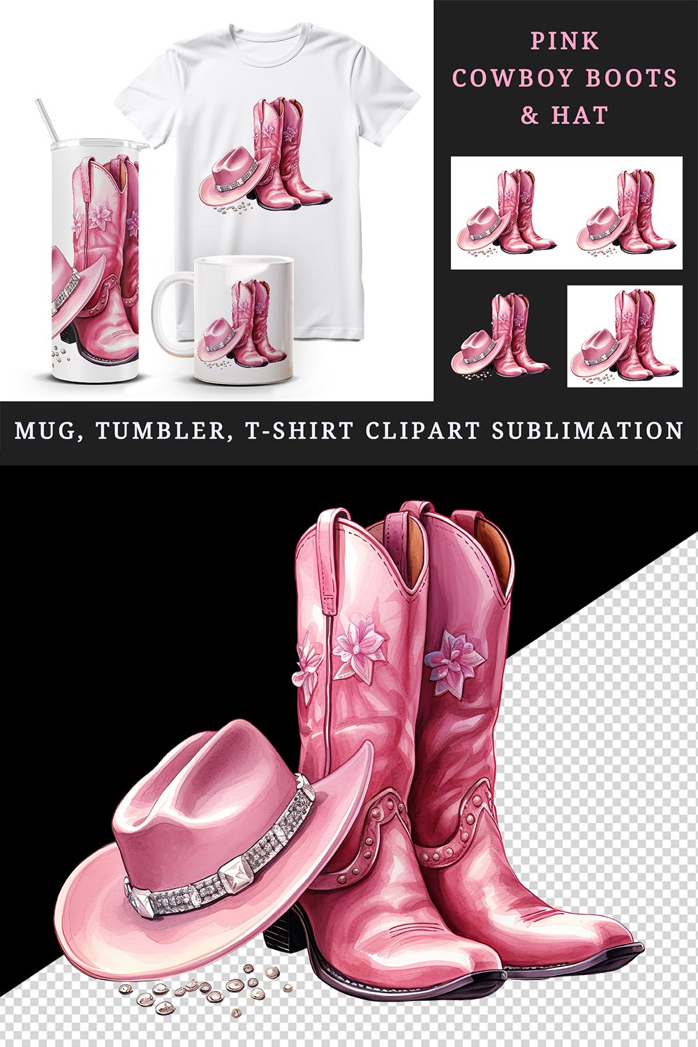 Cowboy boots tumbler, mug wrap, clipart sublimation design