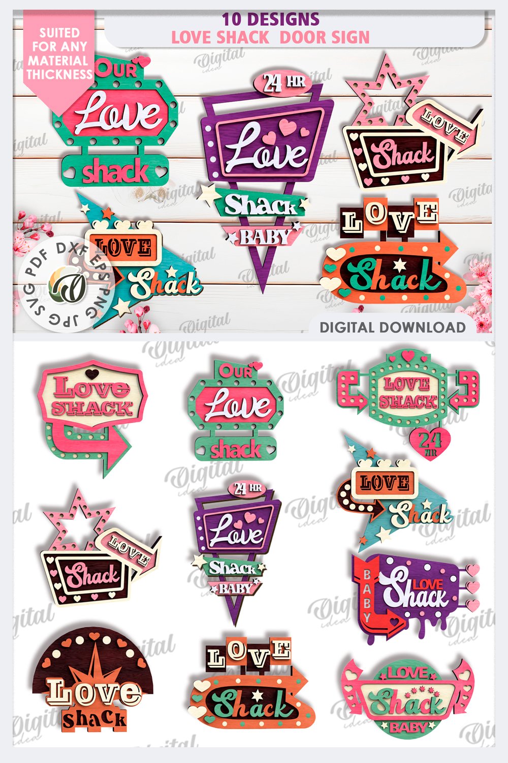 Love Shack Door Signs Laser Cut Bundle. Valentine Signs SVG