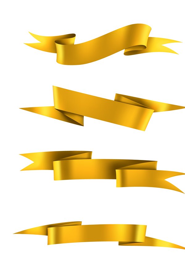 Golden ribbon. Realistic gold curved ribbons collection, emp