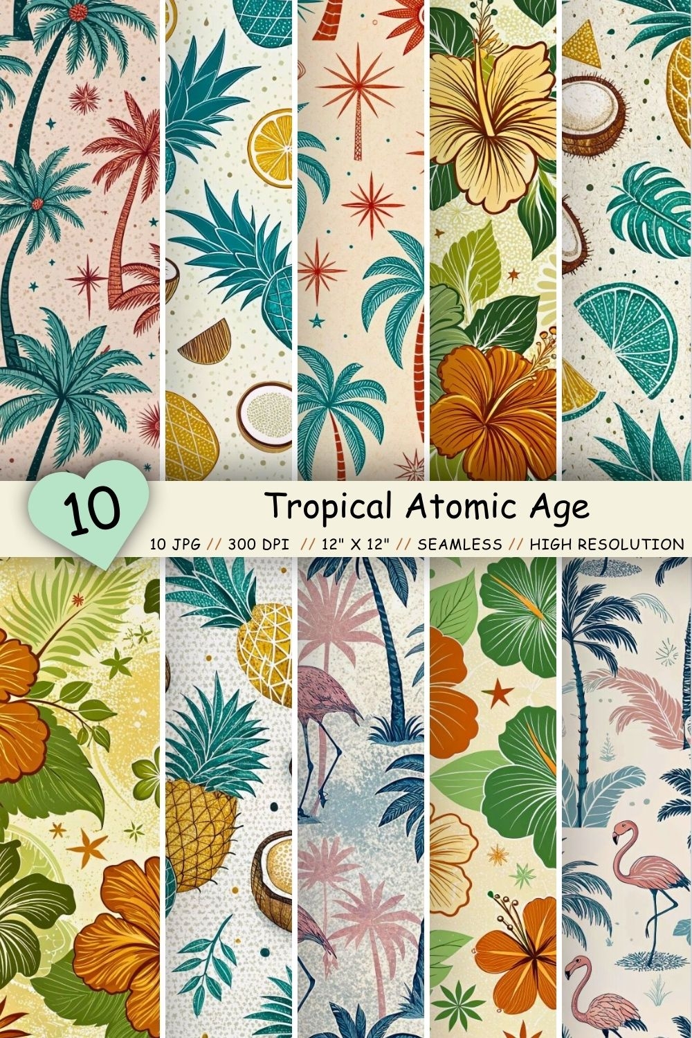 Tropical Atomic Age Seamless Pattern – Retro Geometric Palms