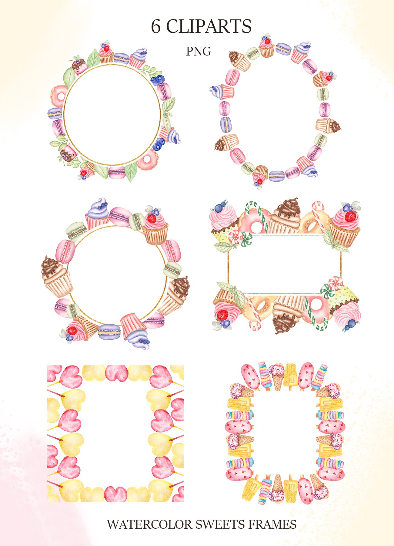 Watercolor Sweets Frames Clipart Set