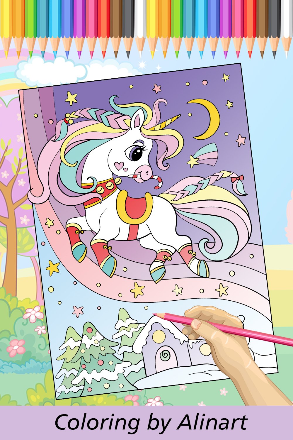Magic flight of Unicorn coloring for kids
