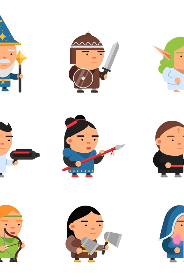 Fantasy characters. 2d game sprite male and female heroes co