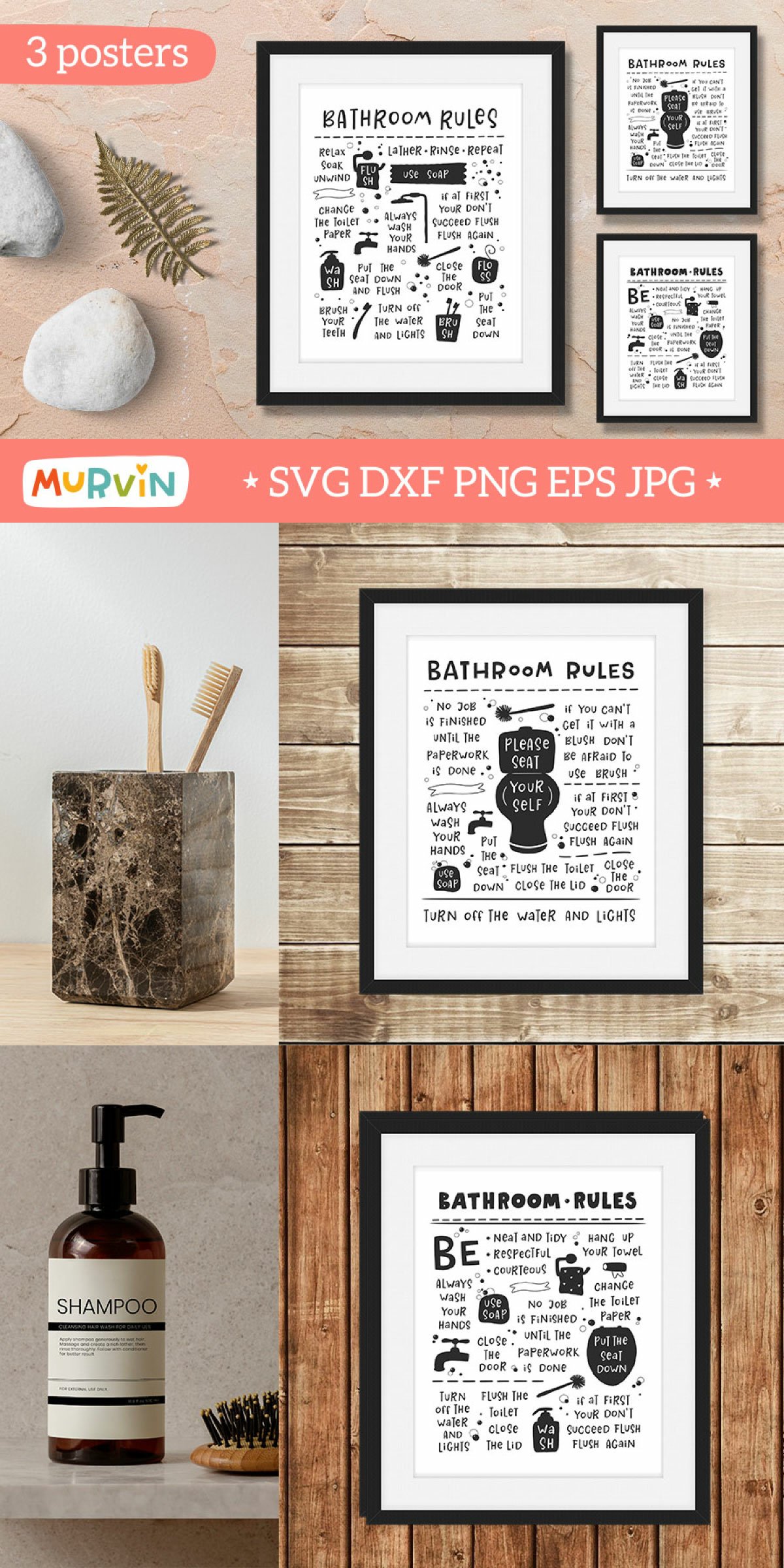 3 bathroom rules posters