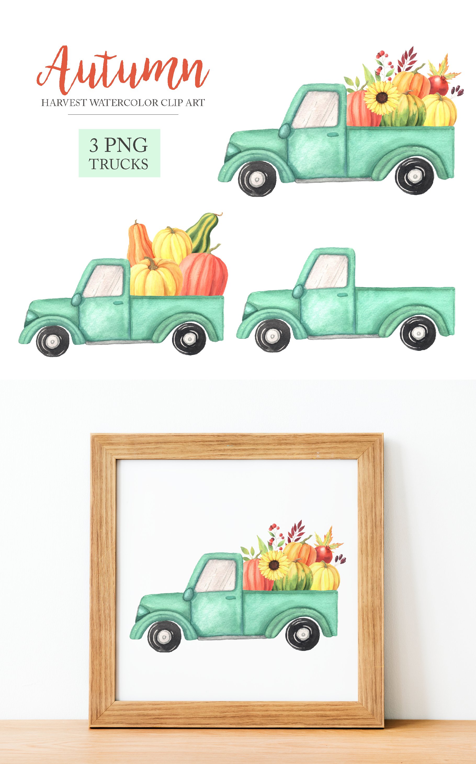 Watercolor Fall Harvest Truck Clipart (2081533)