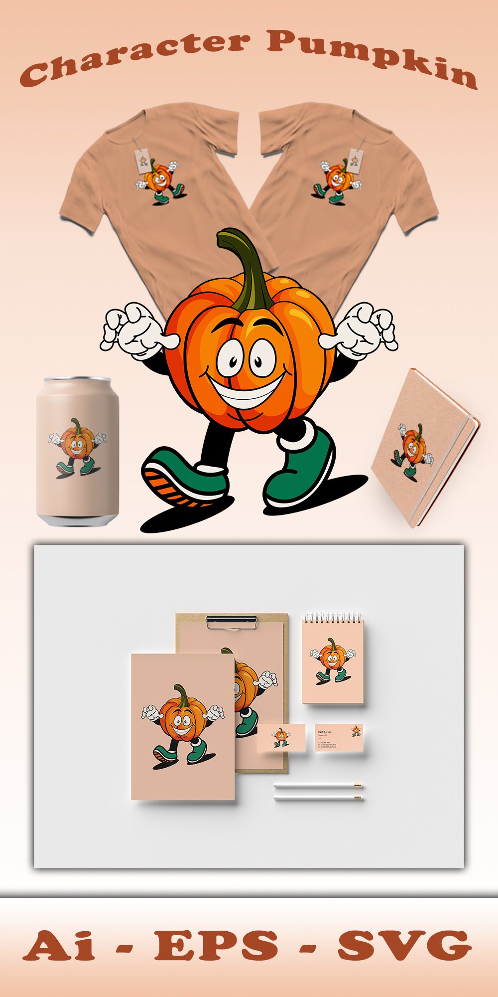pumpkin character vector illustration with unique expression