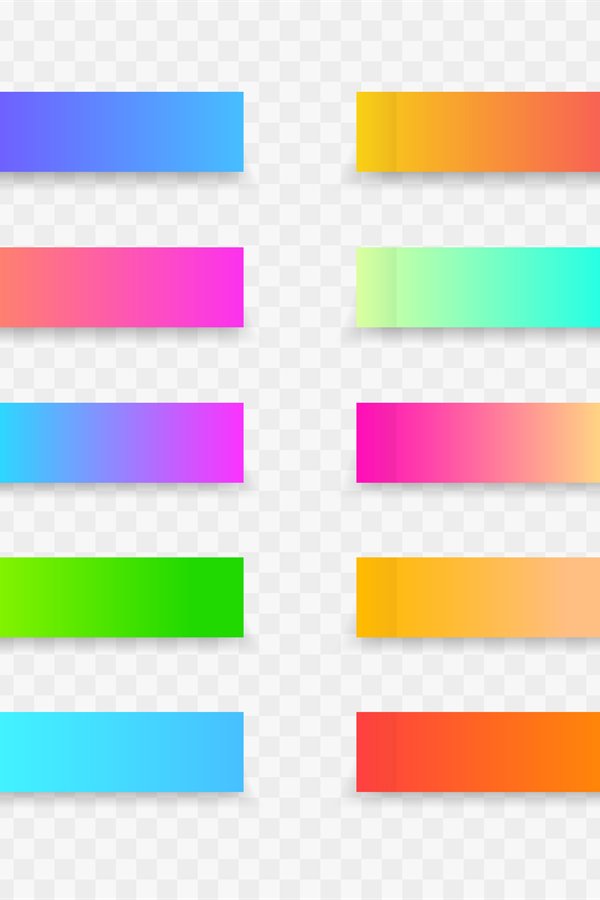 Colorful post note stickers. Sticky note template with gradi